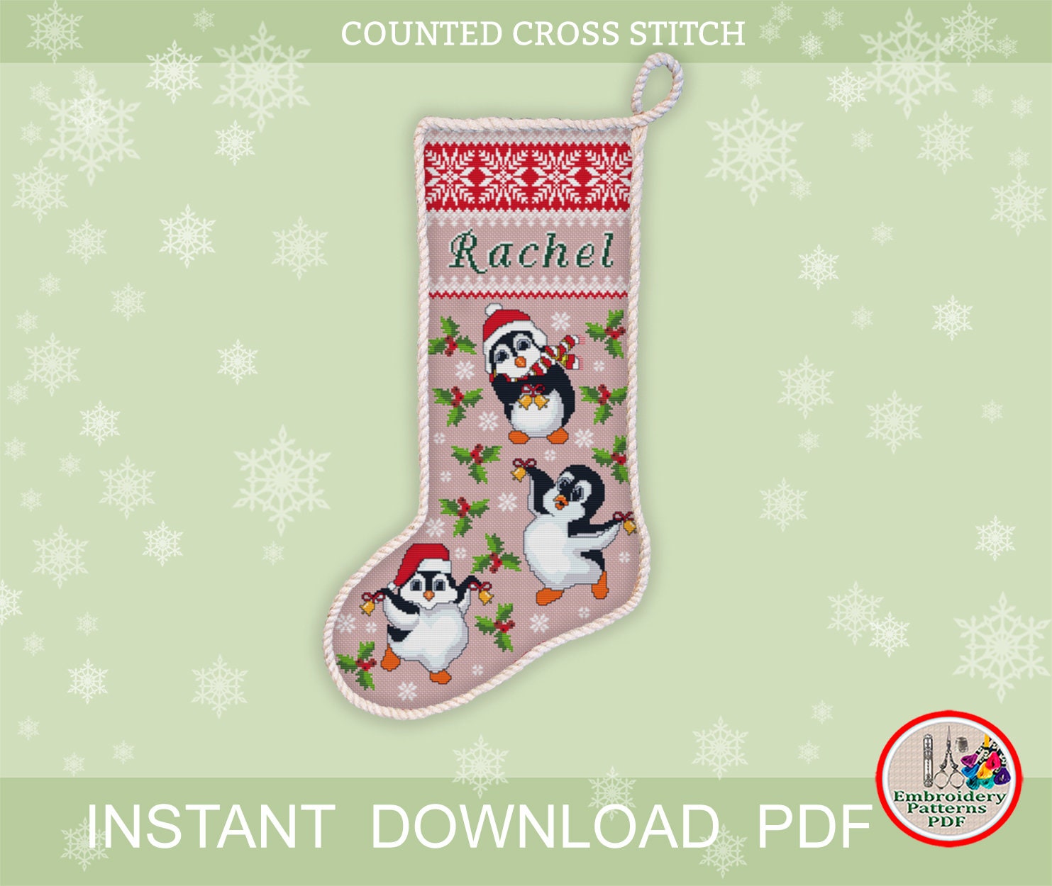 Christmas Penguins Stocking Cross Stitch Pattern Xmas - Etsy