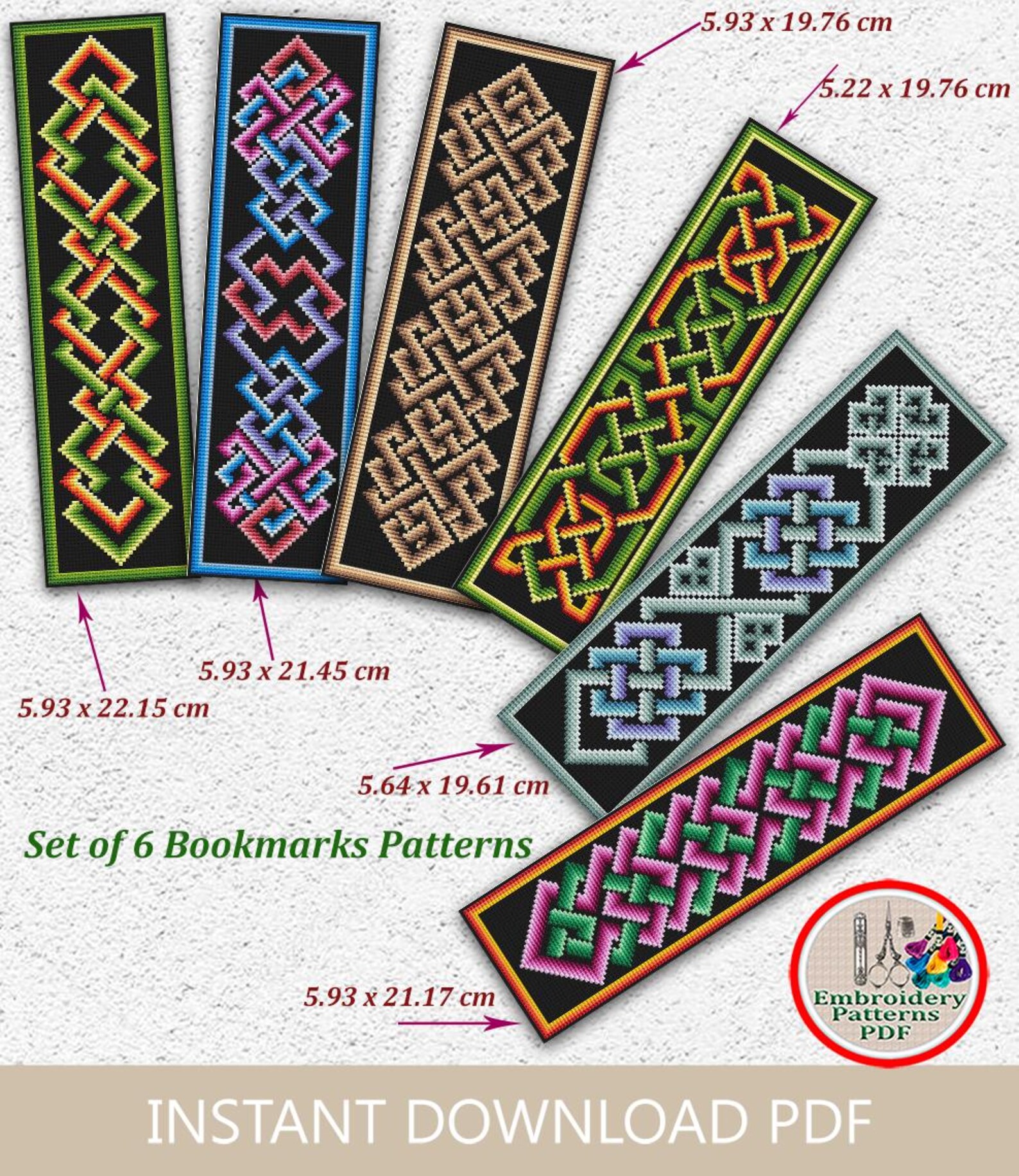 Celtic Knot Bookmarks Cross Stitch Pattern Set of 6 Colorful Bookmark ...