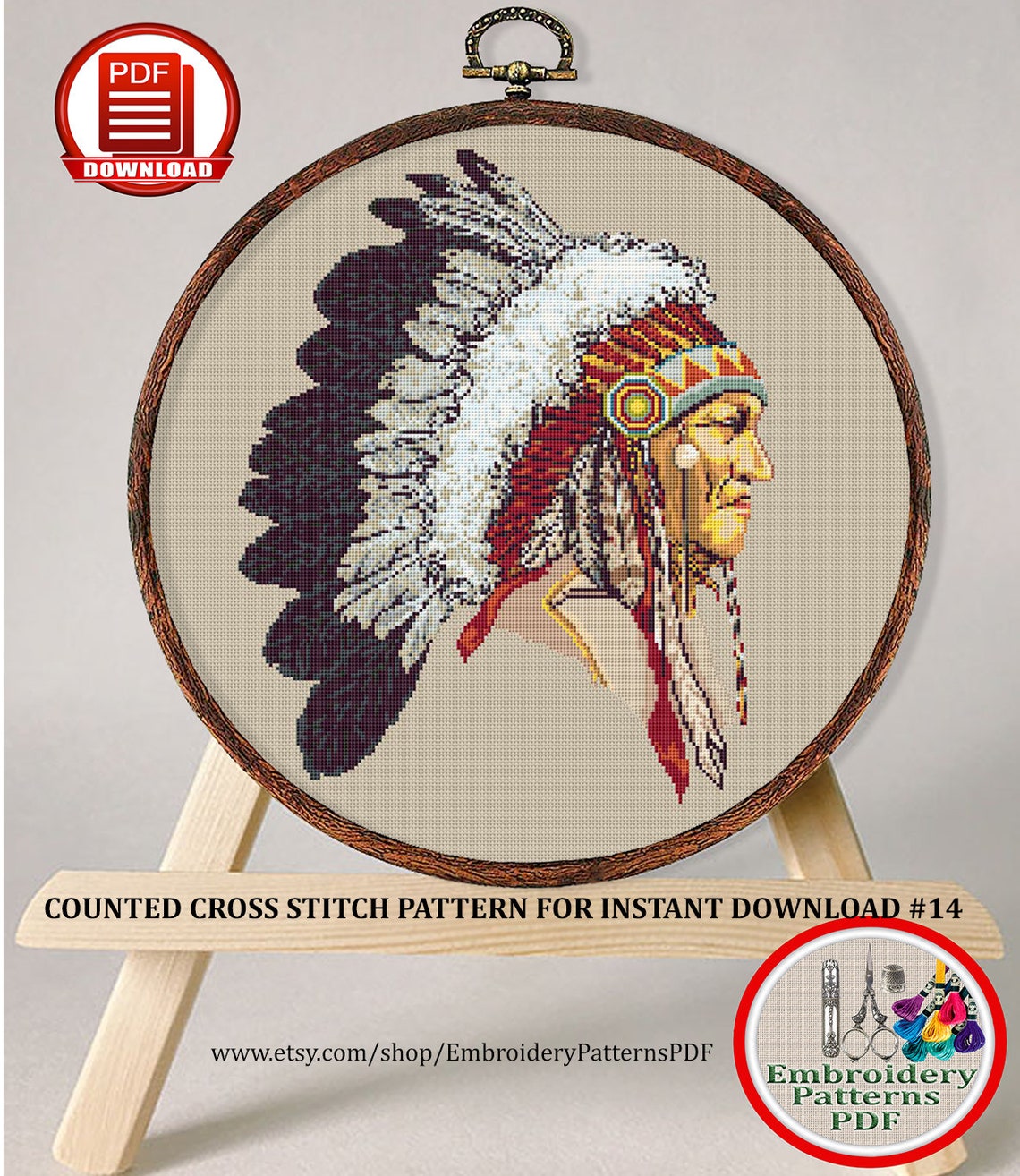 Native American Indian Chief Counted Cross Stitch Pattern Indian Chief ...