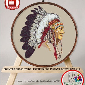 Native American Indian Chief Counted Cross Stitch Pattern Indian Chief ...