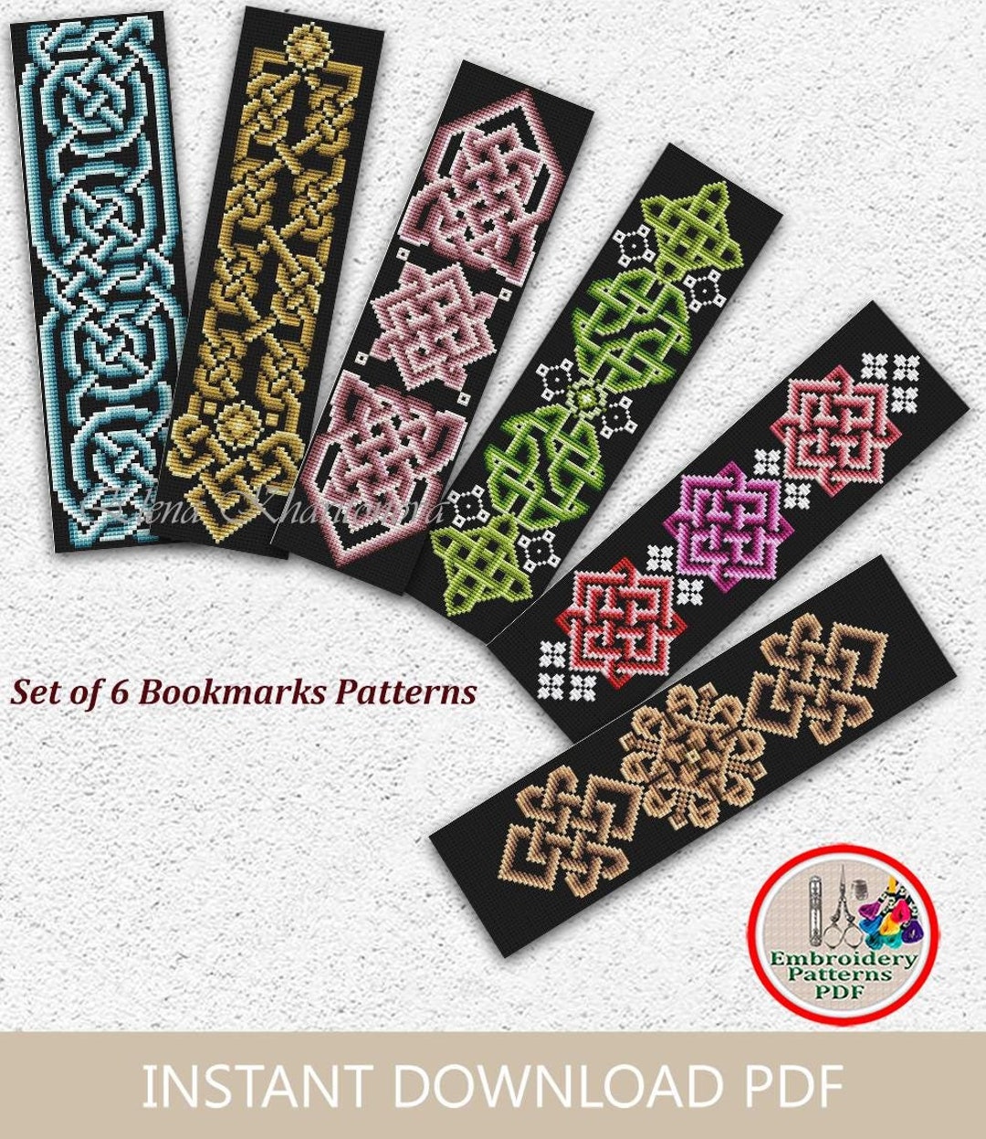 Set of 6 Celtic Bookmarks Cross Stitch Pattern Celtic Knot Bookmark ...