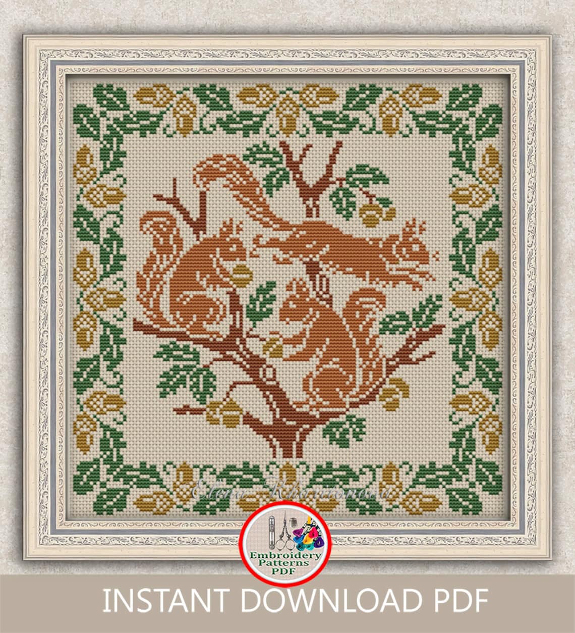 Squirrels Pillow Sampler Cross Stitch Pattern Squirrel Cross - Etsy