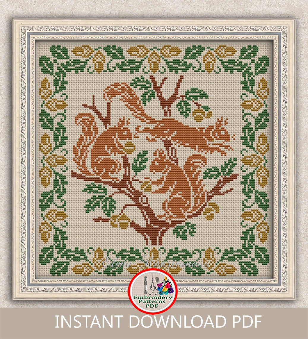Squirrels Pillow Sampler Cross Stitch Pattern Squirrel Cross - Etsy