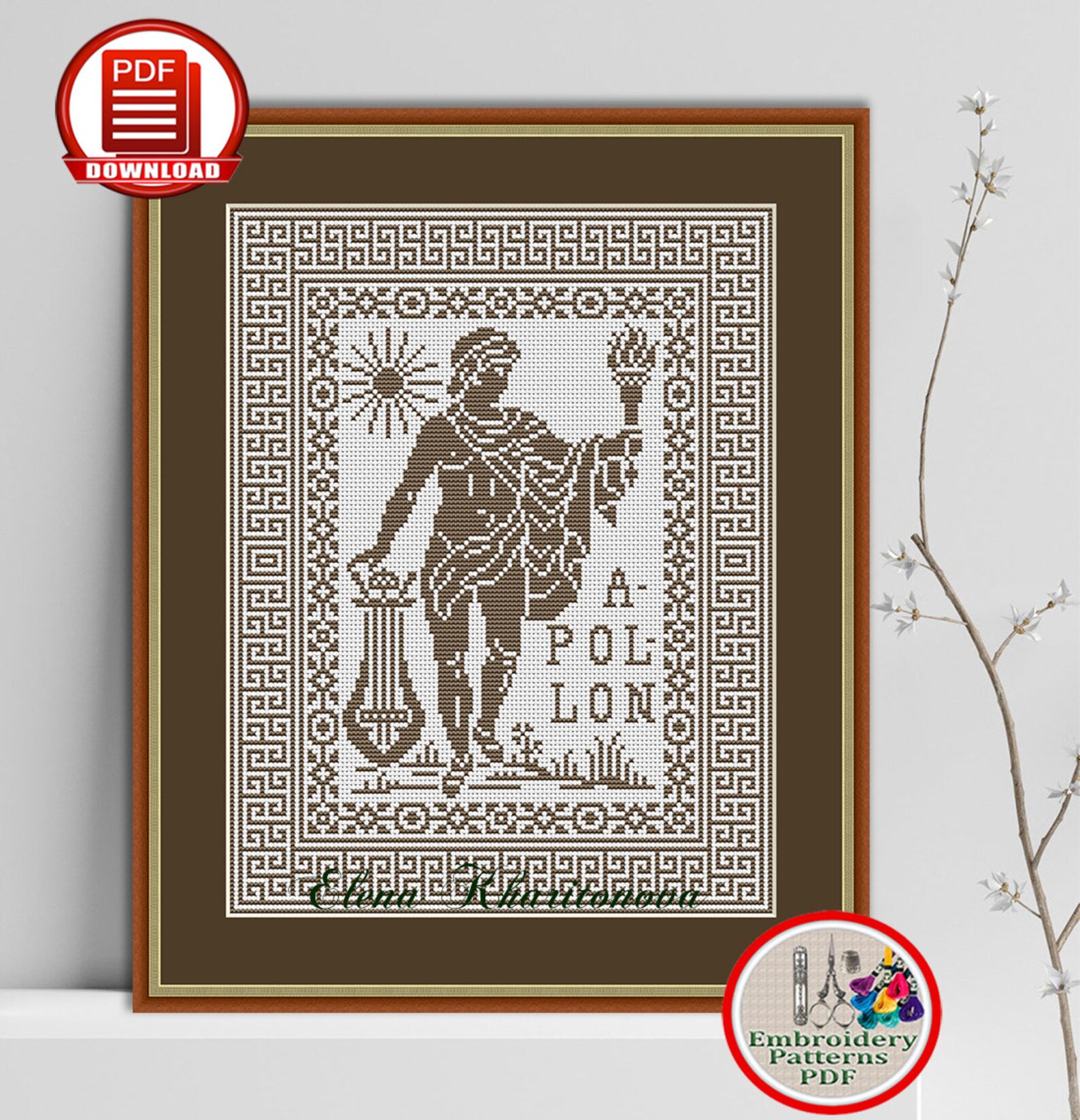 Antique Monochrome Sampler Cross Stitch Pattern Apollo God of - Etsy