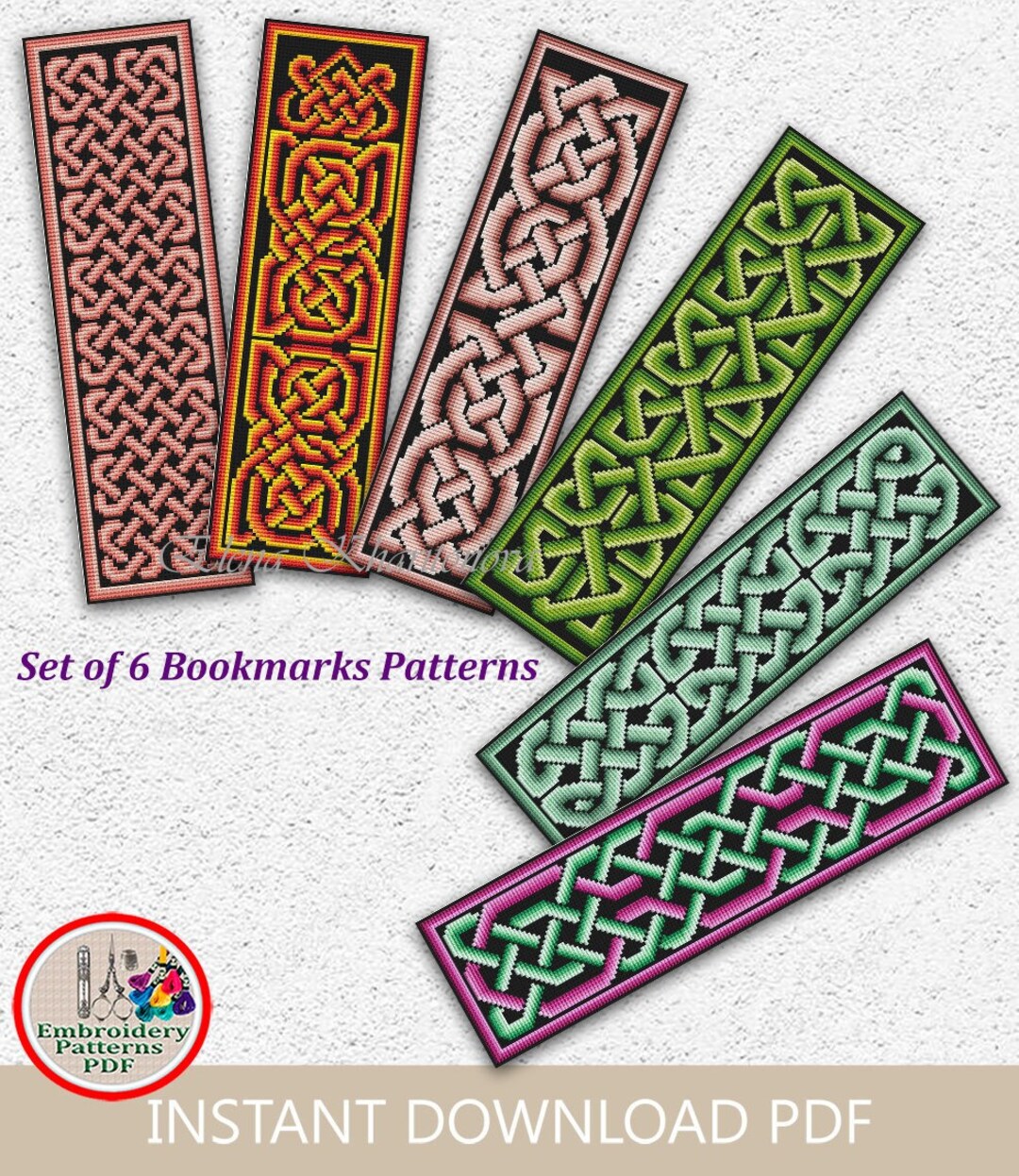 Celtic Knot Bookmarks Cross Stitch Pattern Set of 6 Colorful Bookmark ...