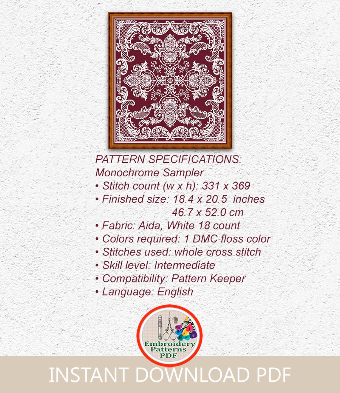 Monochrome Sampler Counted Cross Stitch Pattern Lace Cross - Etsy