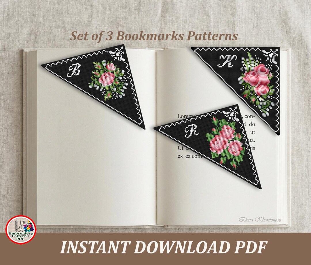 Custom Corner Bookmarks Cross Stitch Pattern Floral Roses Vintage ...