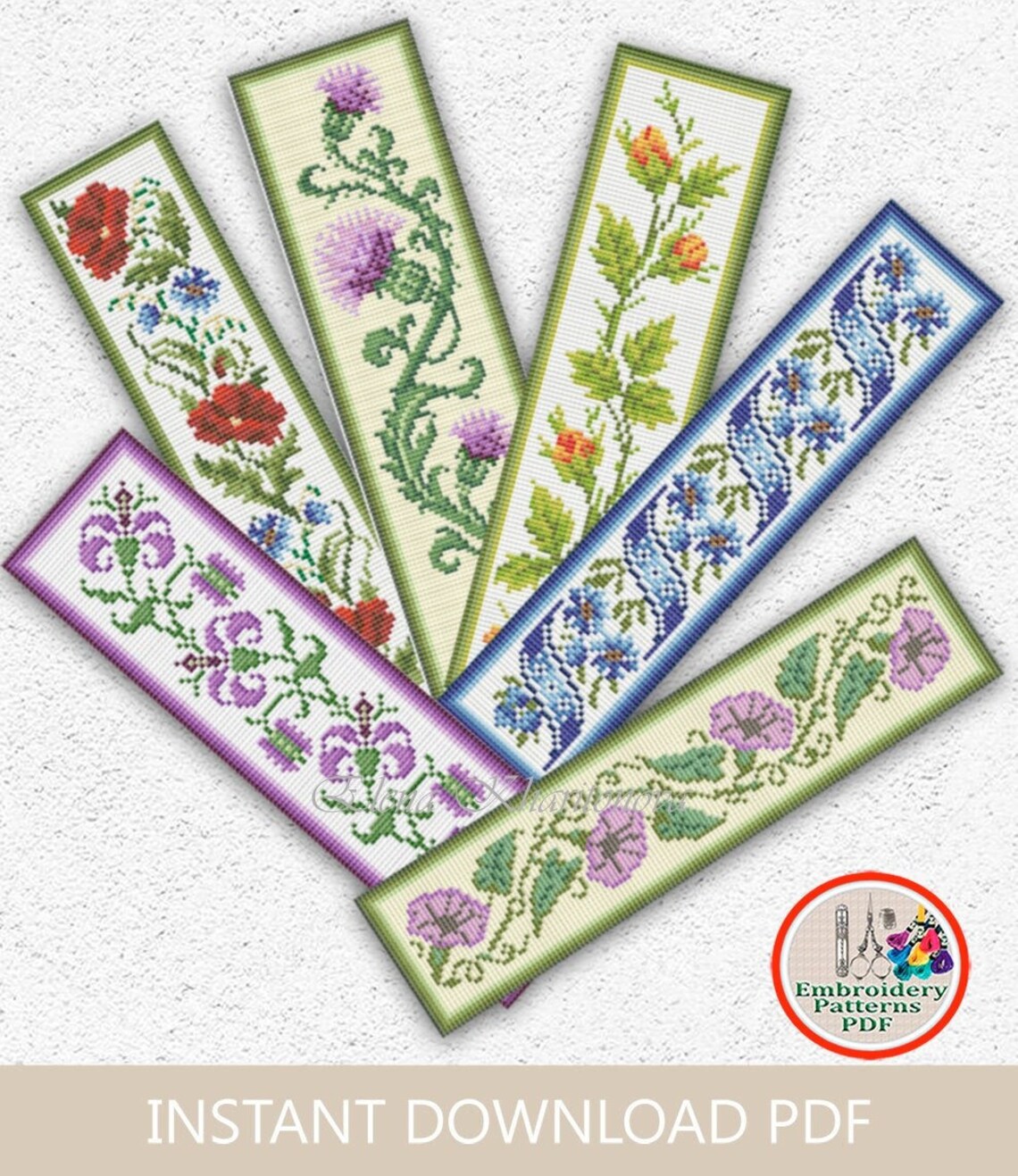Set of 6 Bookmarks Cross Stitch Pattern Floral Bookmark - Etsy