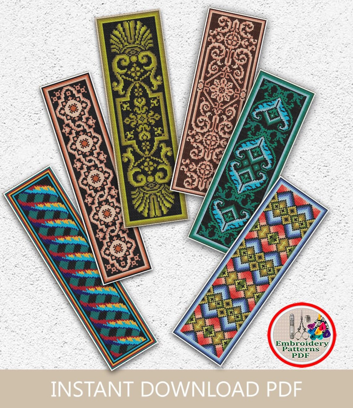 Set of 6 Bookmarks Cross Stitch Pattern Colorful Bookmark - Etsy