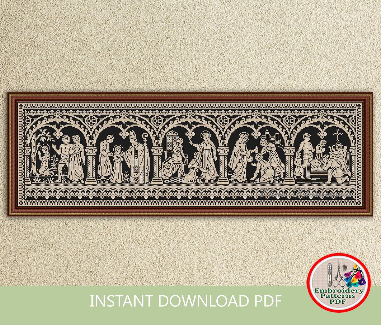 Antique Monochrome Sampler Counted Cross Stitch Pattern Religious ...