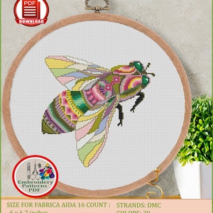 Mandala Bee Counted Cross Stitch Pattern Insect Cross Stitch Colorful Bee Xstitch Chart ...