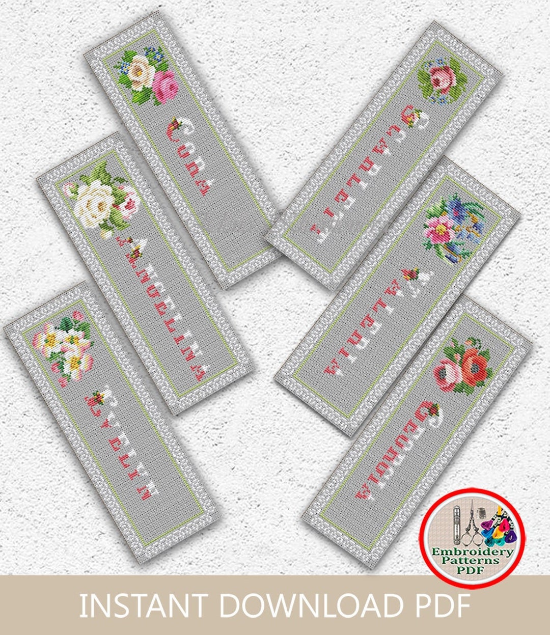 Custom Bookmarks Cross Stitch Pattern Set of 6 Floral Bookmark Samplers ...