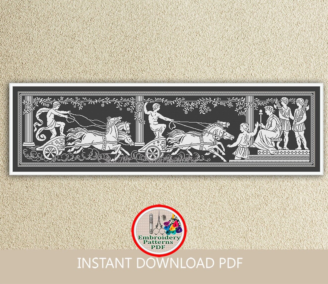 Chariot Racing Counted Cross Stitch Pattern Monochrome Sampler - Etsy