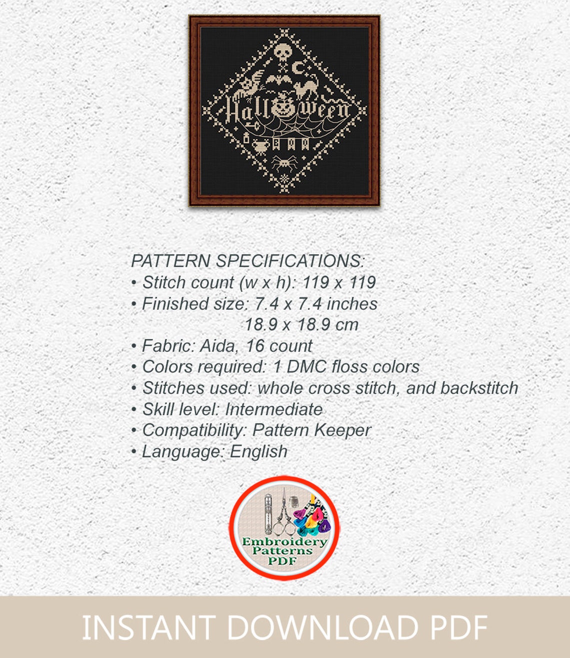 Monochrome Halloween Cross Stitch Pattern Halloween Quaker Sampler ...