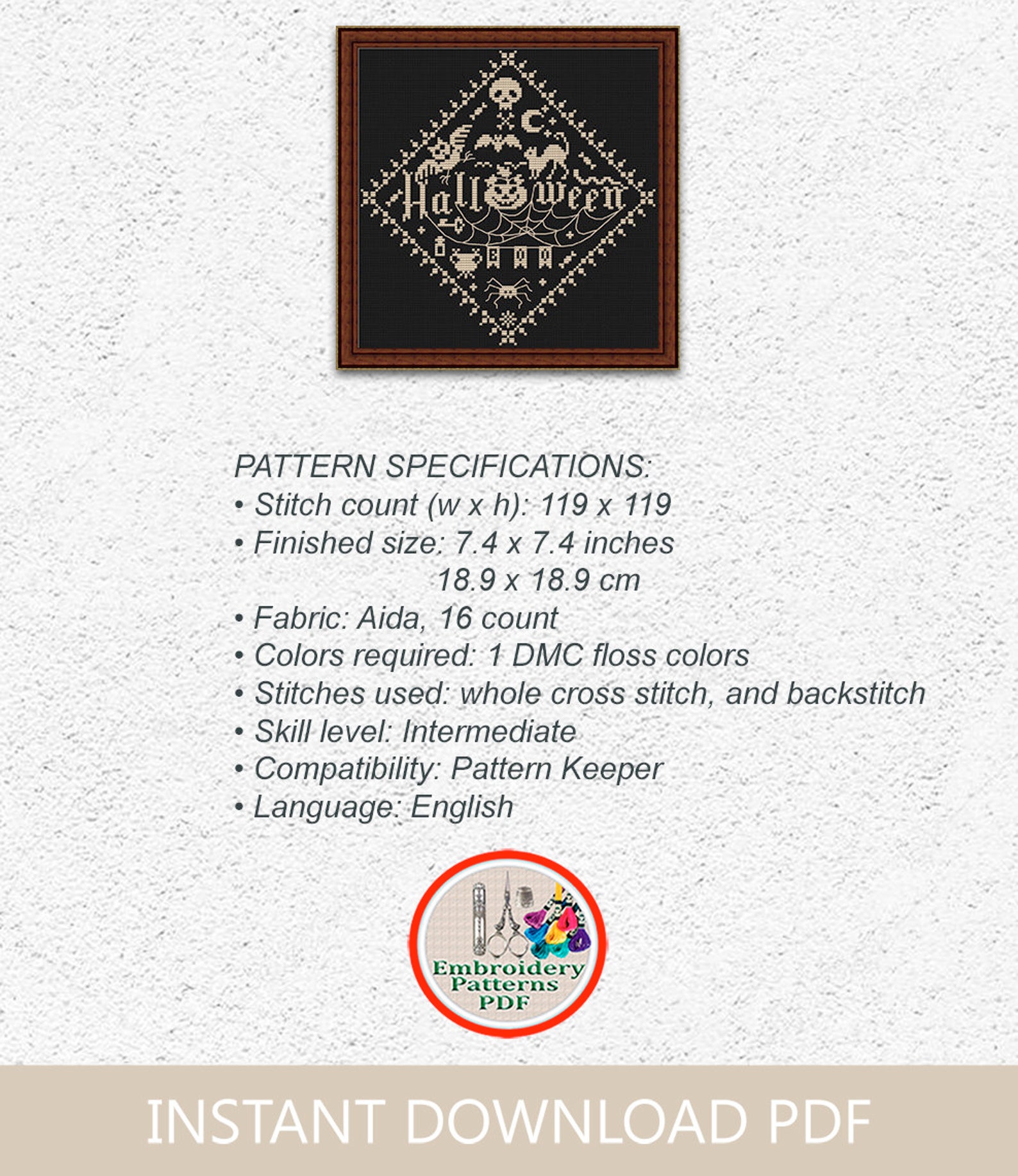 Monochrome Halloween Cross Stitch Pattern Halloween Quaker Sampler ...