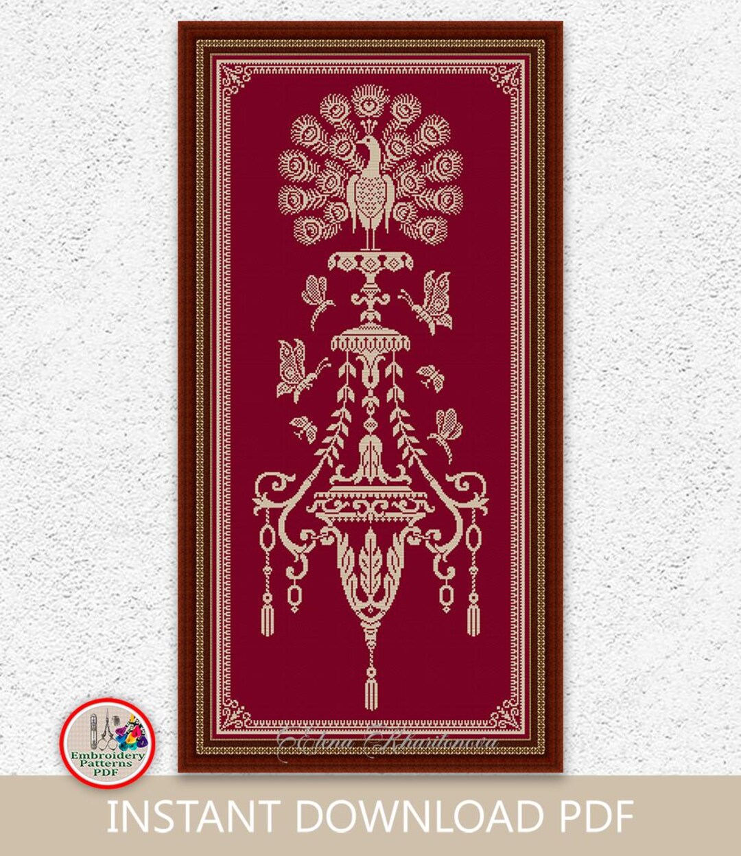 Peacock Monochrome Sampler Cross Stitch Pattern Vintage Embroidery Bird ...