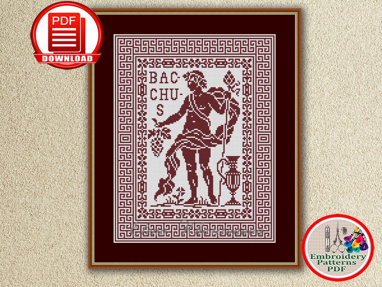 Monochrome Sampler Counted Cross Stitch Pattern Bacchus Roman God of ...