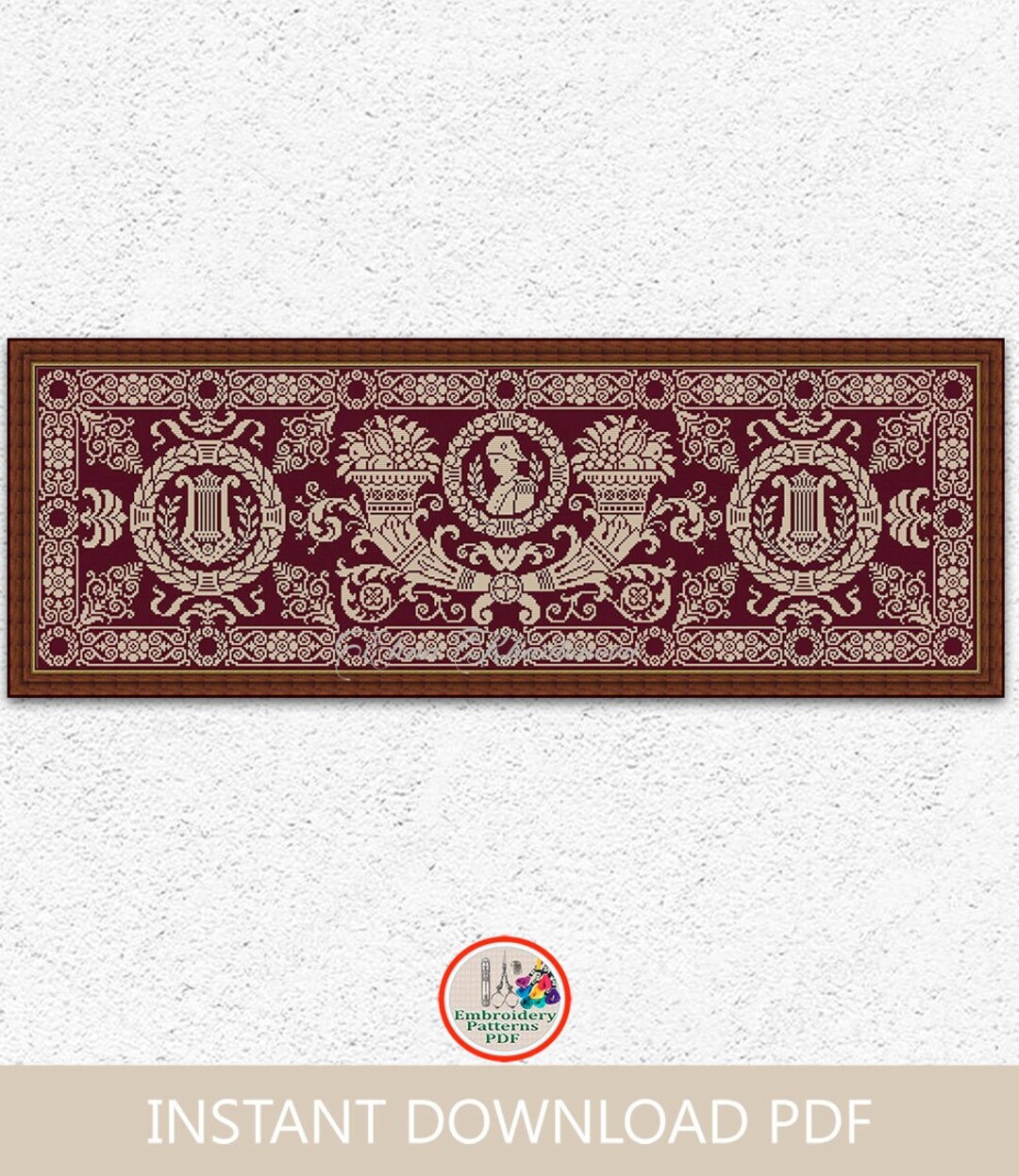 Antique Monochrome Sampler Counted Cross Stitch Pattern Large Cross ...