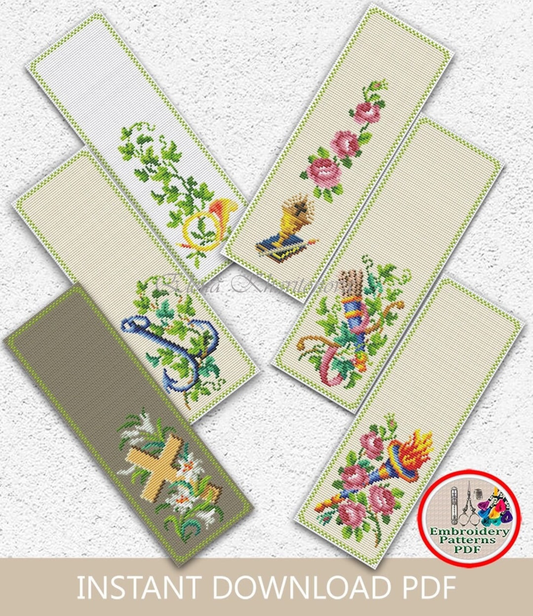 Set of 6 Bookmarks Cross Stitch Pattern Bookmark Samplers Embroidery ...