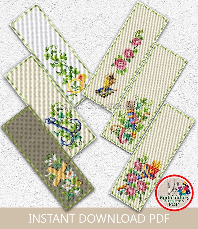 Set of 6 Bookmarks Cross Stitch Pattern Bookmark Samplers Embroidery ...
