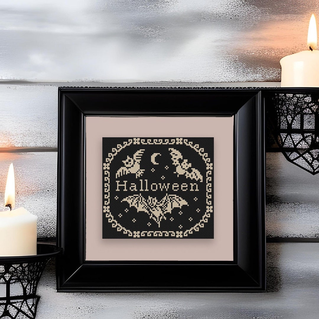 Halloween Quaker Sampler Cross Stitch Pattern Bats Cross Stitch ...
