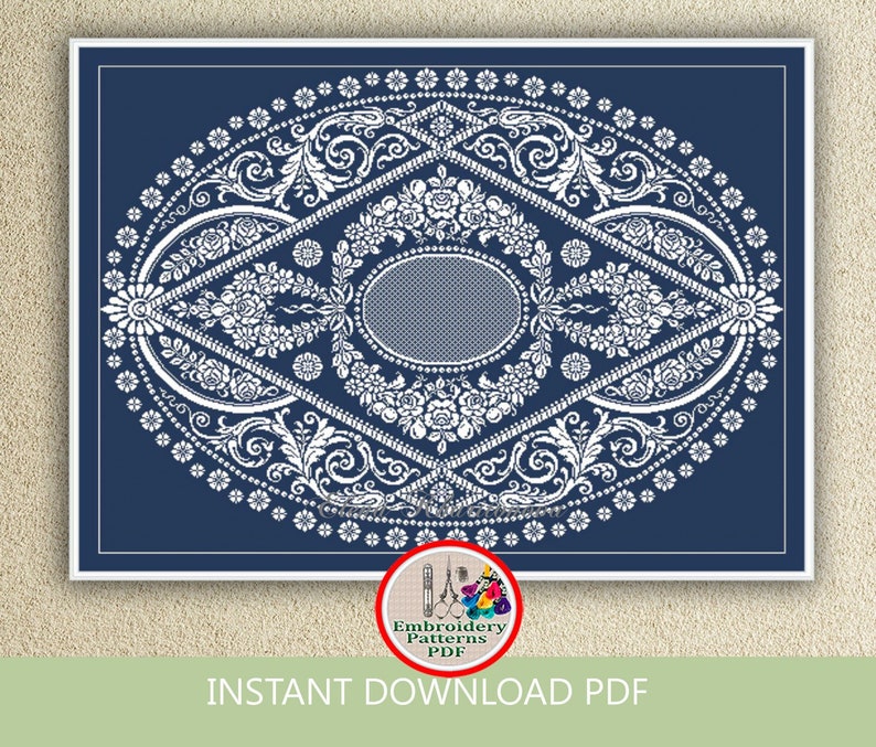 Monochrome Sampler Counted Cross Stitch Pattern Oval Floral - Etsy