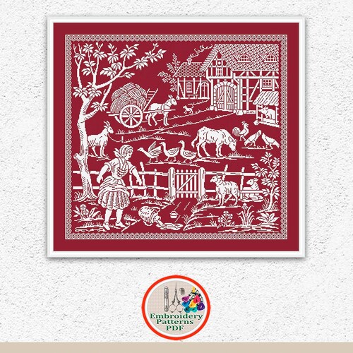 Country Quaker Sampler Counted Cross Stitch Pattern Cows and - Etsy