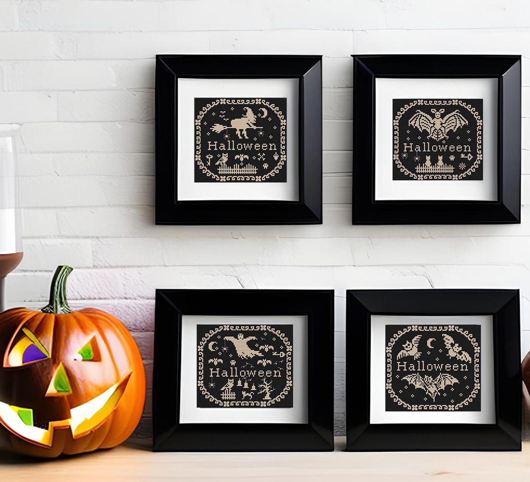 Halloween Monochrome Sampler Cross Stitch Pattern Set of 4 Halloween ...