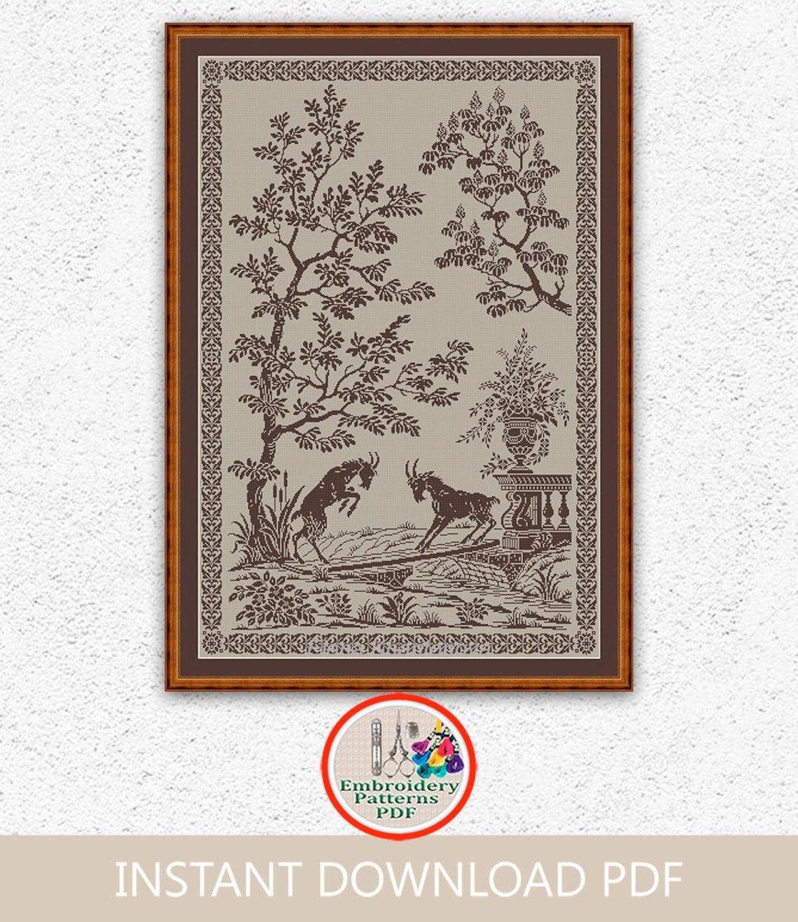 Two Goats Counted Cross Stitch Pattern Monochrome Sampler - Etsy