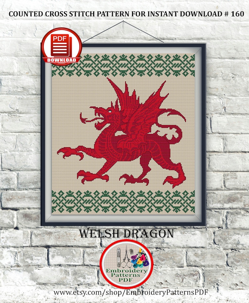 Welsh Dragon Cross Stitch Pattern Celtic Cross Stitch Y Ddraig - Etsy