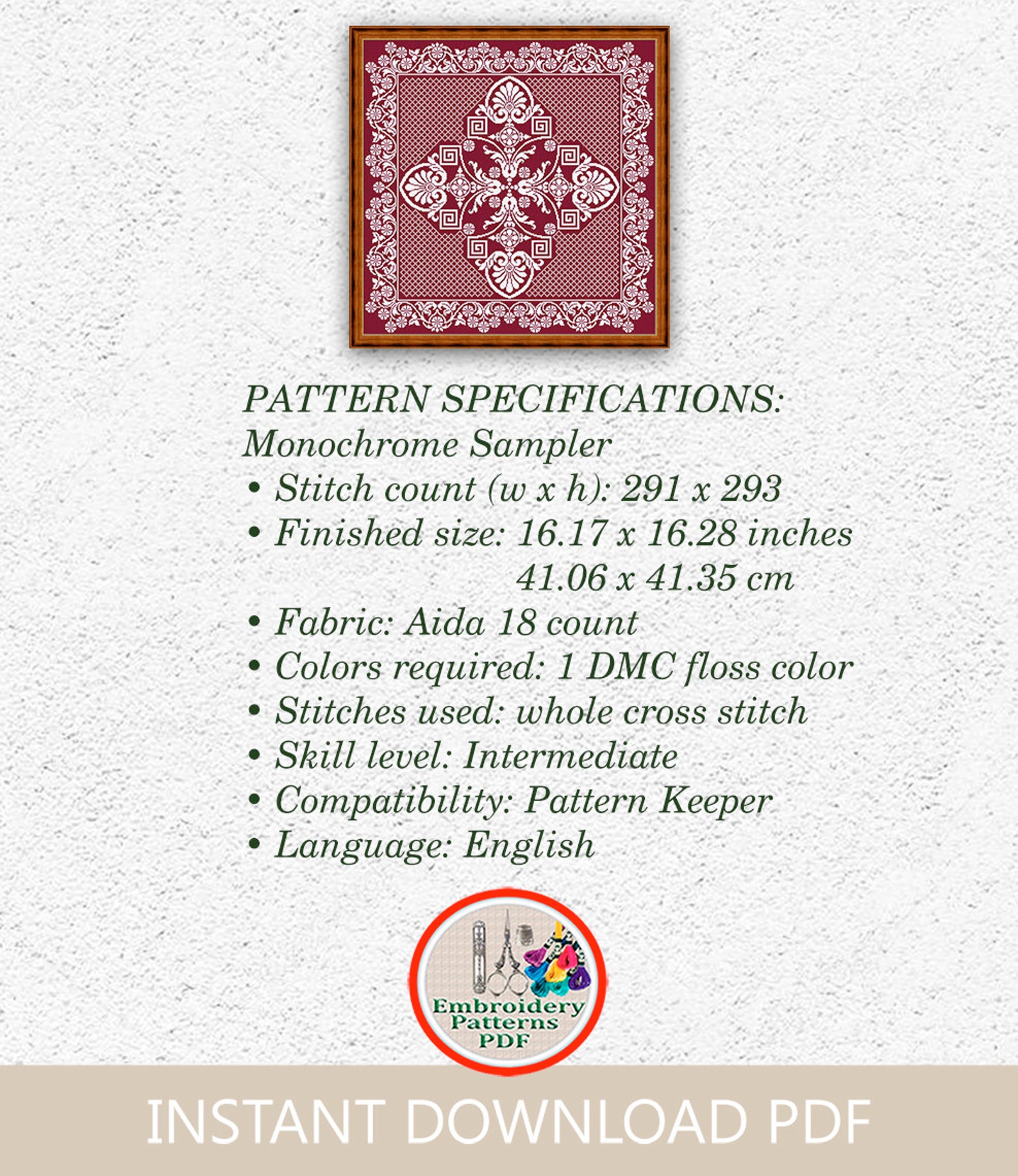 Monochrome Sampler Counted Cross Stitch Pattern Lace Cross - Etsy