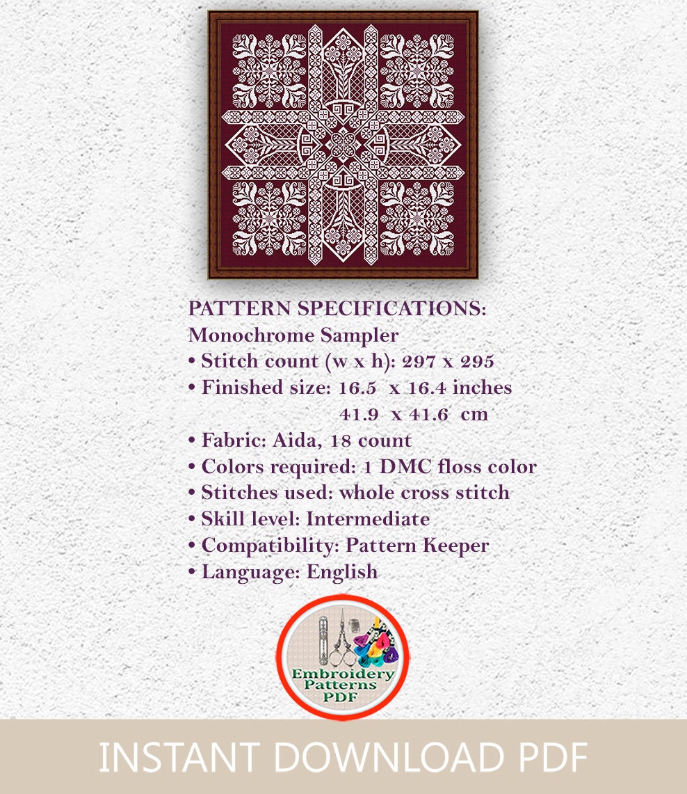 Monochrome Sampler Counted Cross Stitch Pattern Tile Cross - Etsy