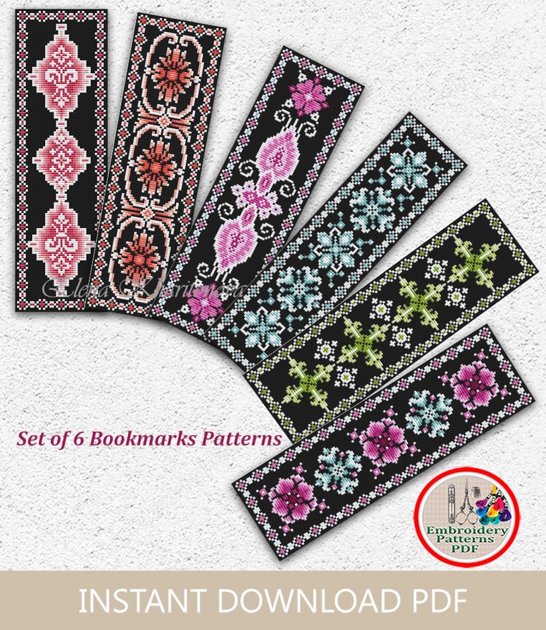 Colorful Gradient Bookmarks Cross Stitch Pattern Vintage Style Bookmark ...