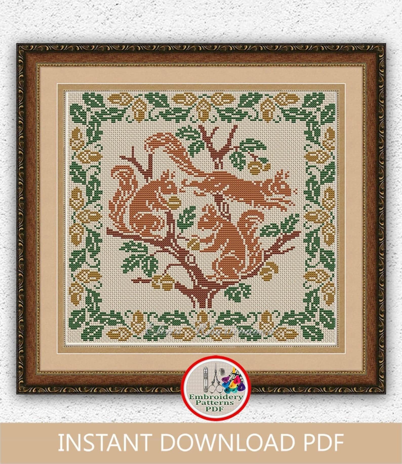Squirrels Pillow Sampler Cross Stitch Pattern Squirrel Cross - Etsy