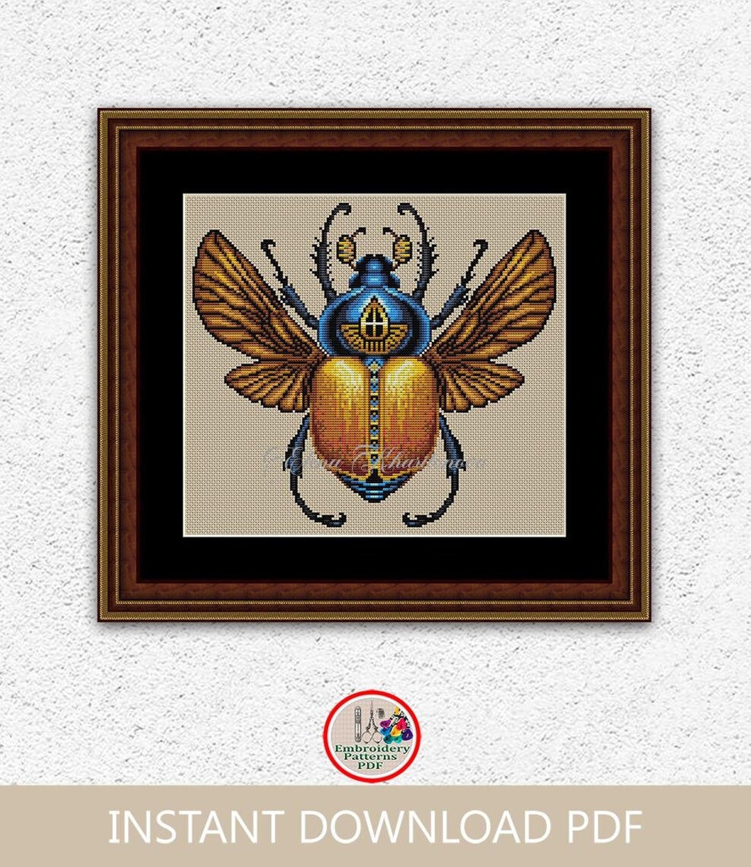 Sacred Scarab Beetle Cross Stitch Pattern Insect Cross Stitch Ancient ...