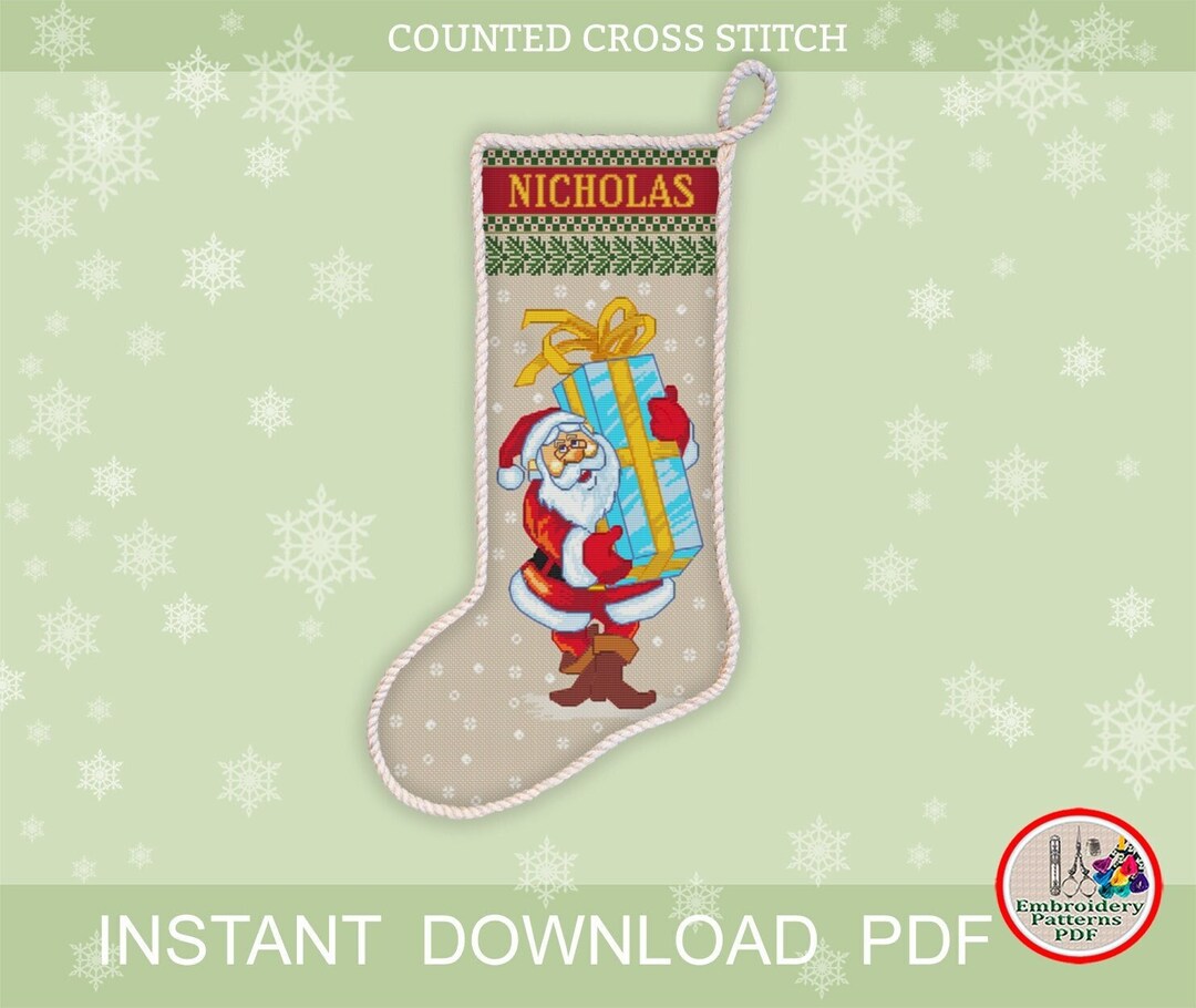 Santa Stocking Cross Stitch Pattern Personalized Christmas Stocking ...