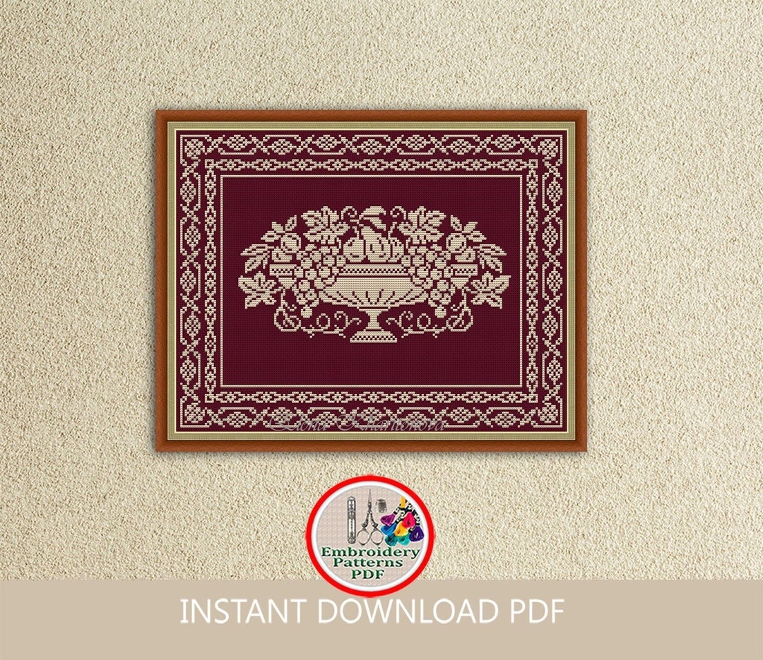 Monochrome Sampler Counted Cross Stitch Pattern Fruits Cross Stitch ...