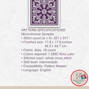 Monochrome Sampler Counted Cross Stitch Pattern Pillow Cross Stitch ...