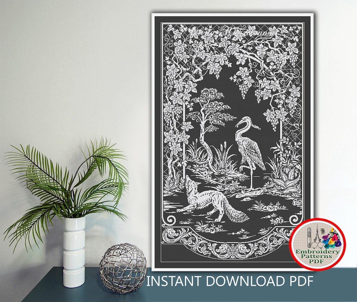 Monochrome Sampler Counted Cross Stitch Pattern Fox And Сrane Etsy