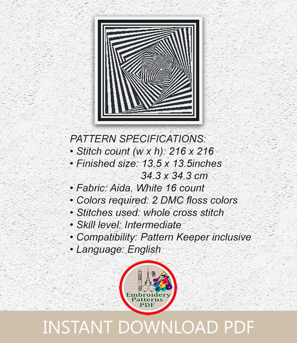 Rotate Square Optical Illusion Cross Stitch Pattern Black and White ...