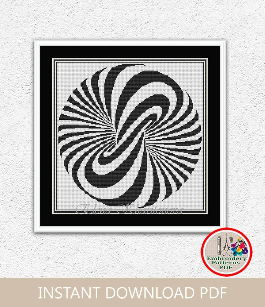 Monochrome Optical Illusion Cross Stitch Pattern Geometric Cross Stitch ...