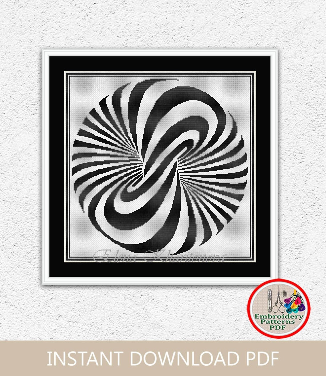 Monochrome Optical Illusion Cross Stitch Pattern Geometric - Etsy