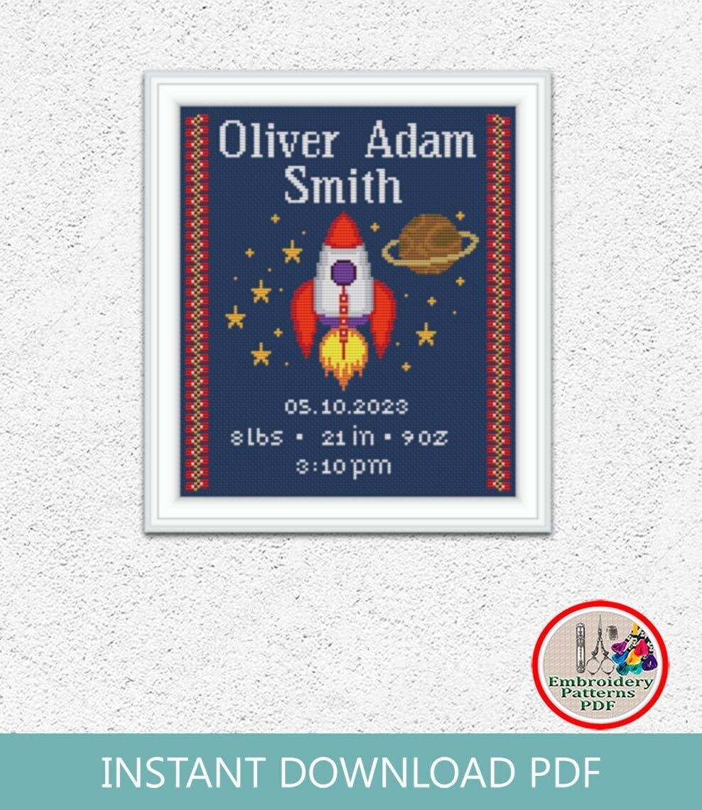 Custom Space Birth Stat for Baby Boy Cross Stitch Pattern Birth ...