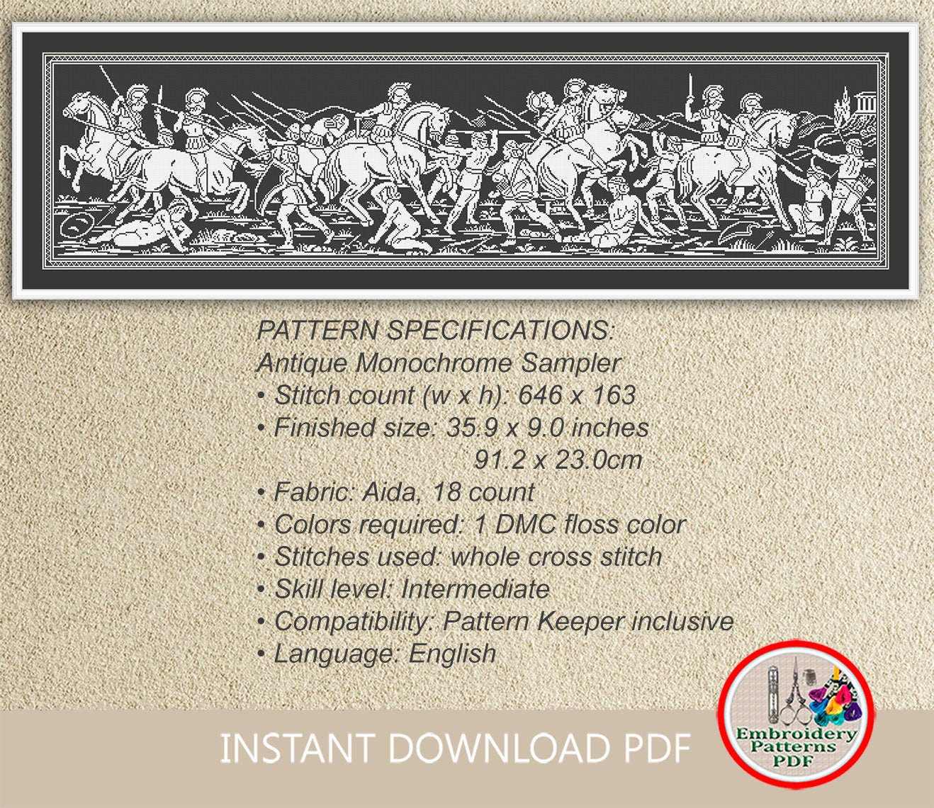 Ancient Warfare Counted Cross Stitch Pattern Monochrome Sampler ...
