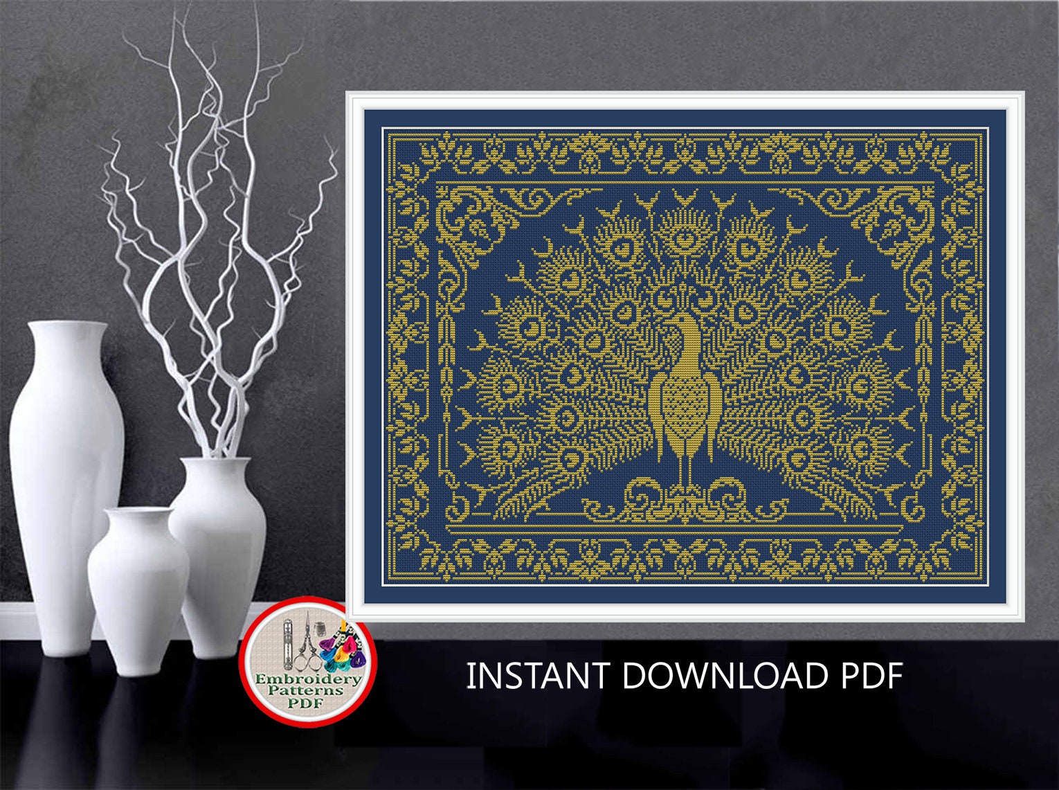 Monochrome Peacock Counted Cross Stitch Pattern Bird Cross - Etsy