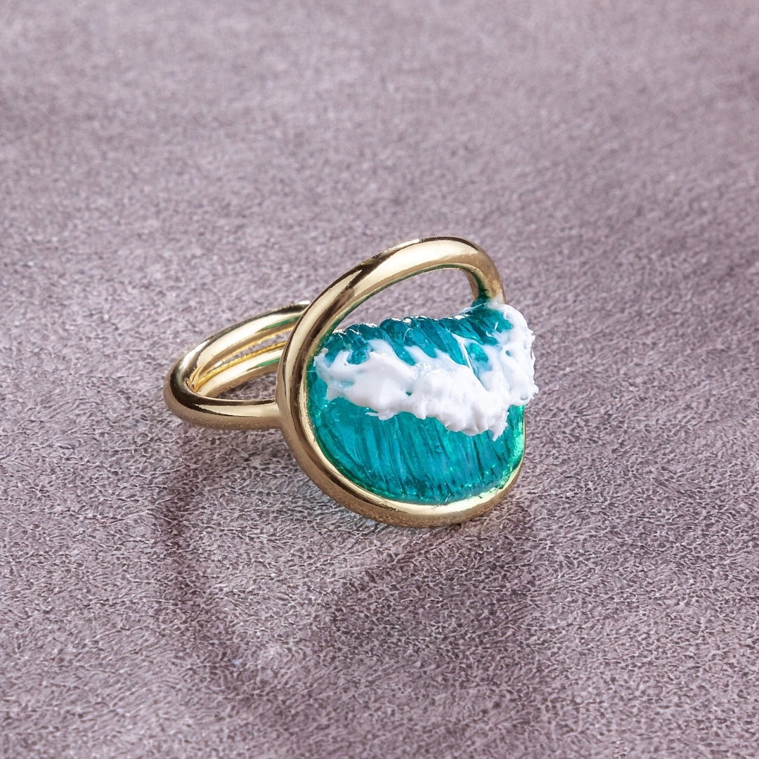 Gold Ring ocean Wave 3d Ocean Gift to Surf Lover - Etsy
