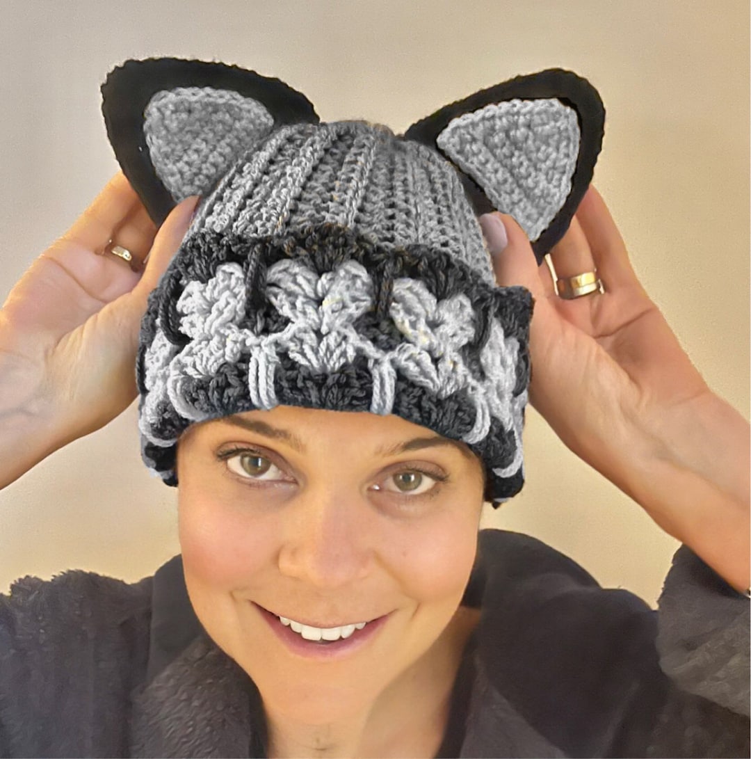 Cat Hat, Crochet Pattern, Beanie, English USA, Cat Ears Crochet Pattern ...