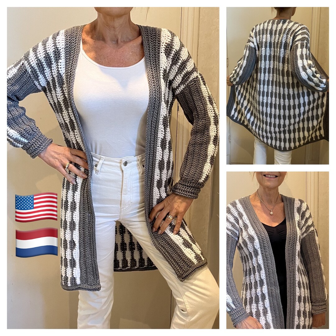 Sound Waves Cardigan Crochet Pattern-english USA & Dutch - Etsy