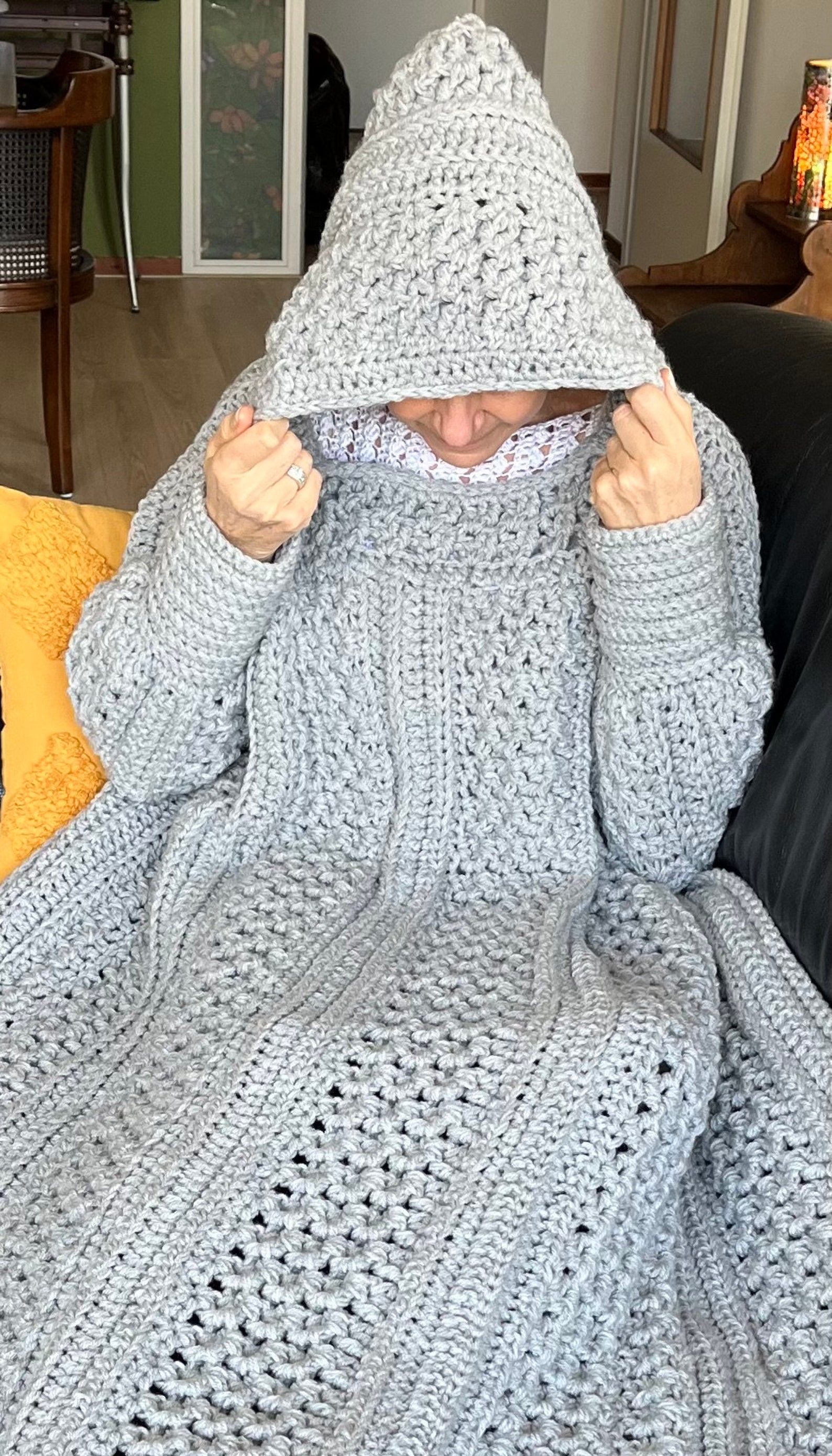 Snuggly Sofa Sweater, Crochet Pattern, English USA & Dutch, Hooded ...