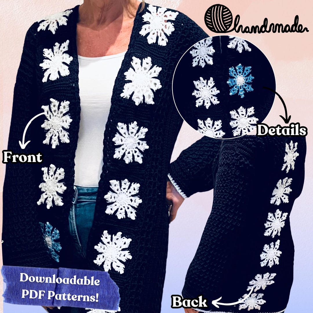 Snowflake Cardigan, Crochet Pattern English USA & Dutch, Cardigan ...